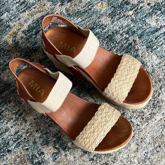 MIA | Shoes | Mia Tan And Cream Platform Wedge Sandals With Twostrap ...